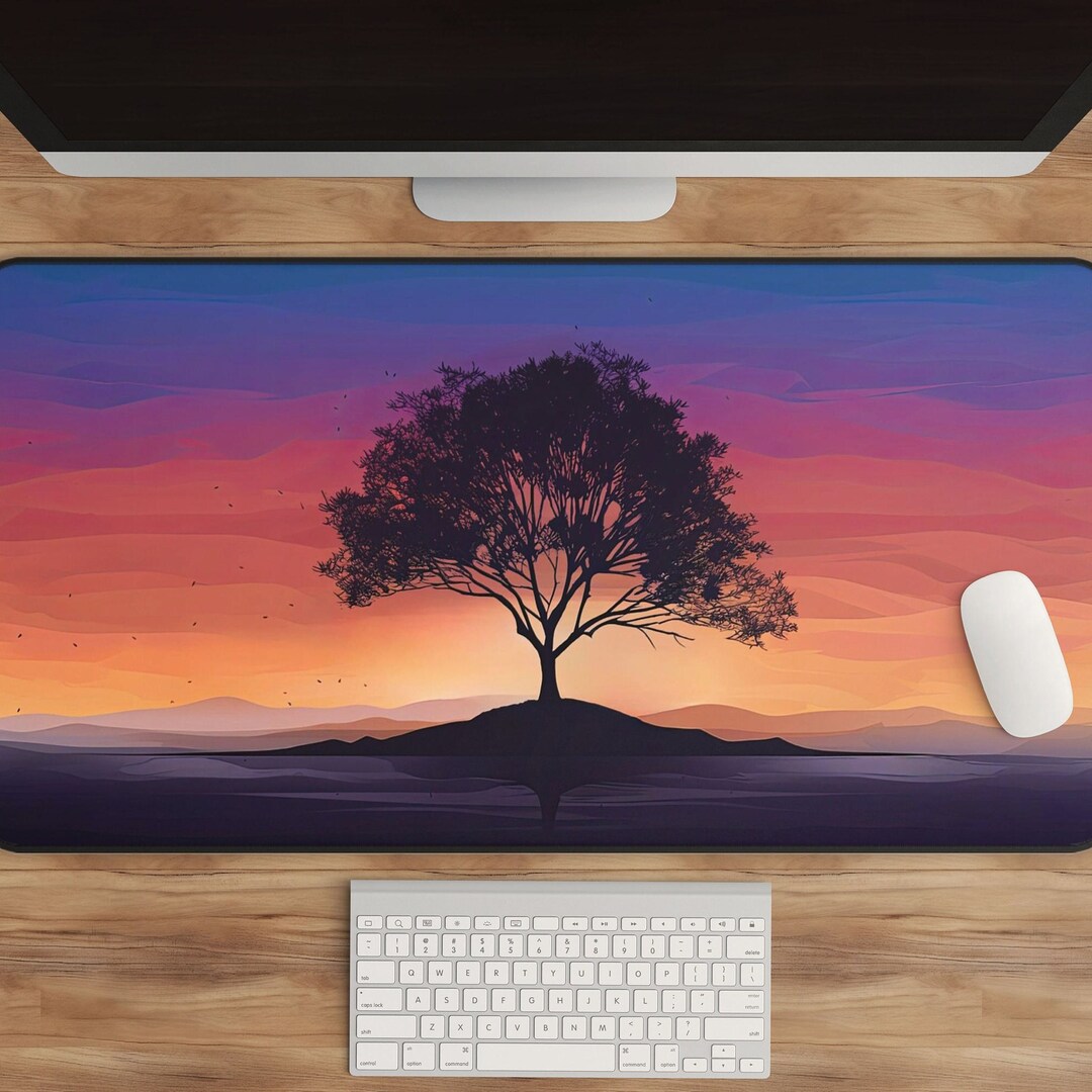 Sunset Tree Silhouette Desk Mat: Nature-inspired Large Pad for Home ...