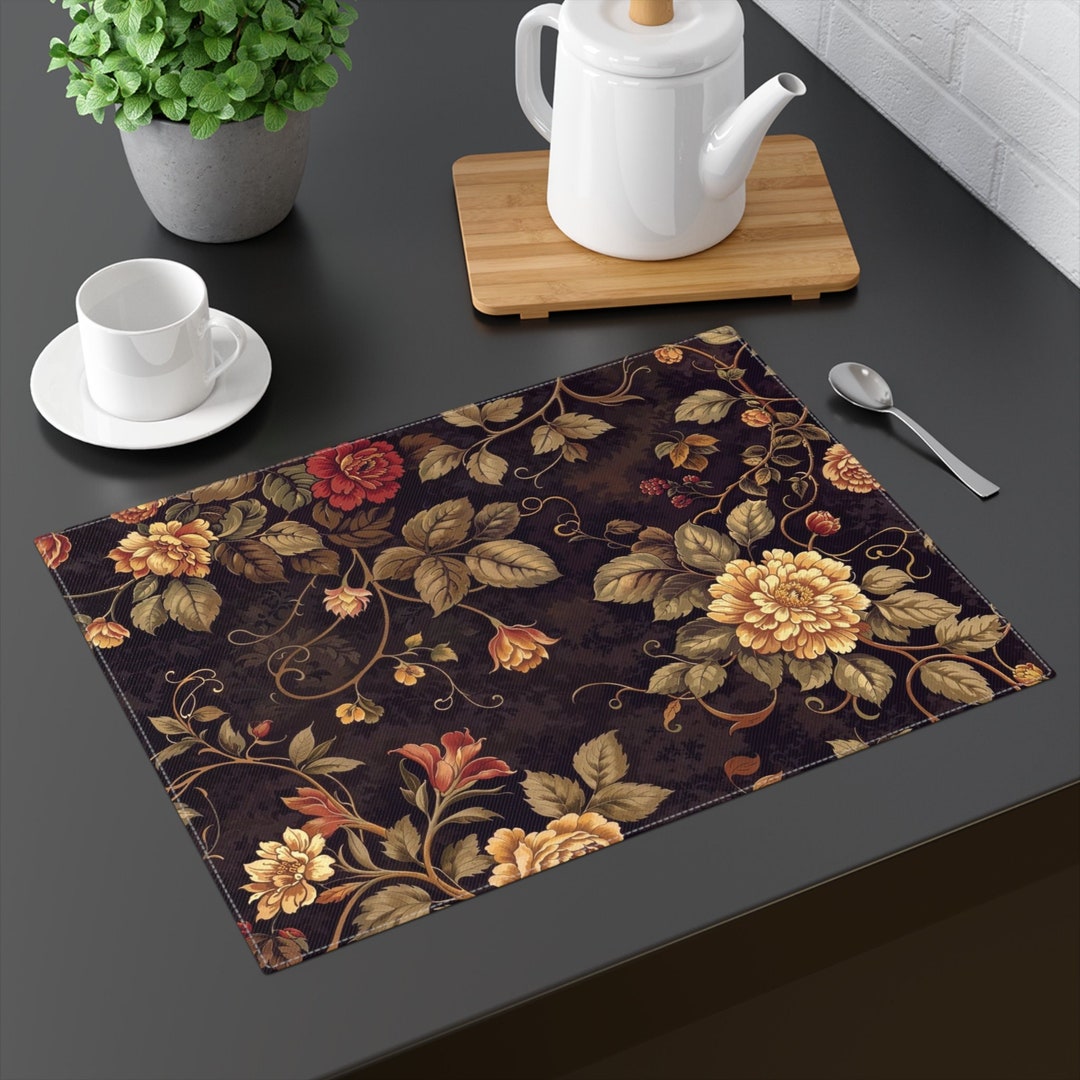 Floral Placemat - Vintage Botanical Table Decor, Elegant Victorian ...