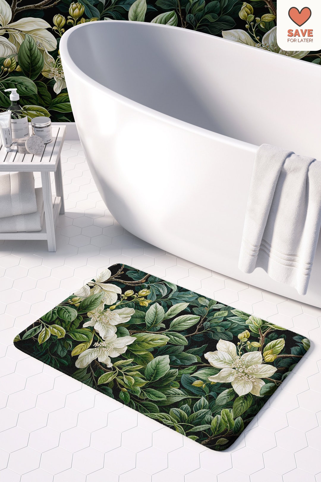Floral Bath Mat: Botanical Garden-themed Rug, Nature-inspired Home ...