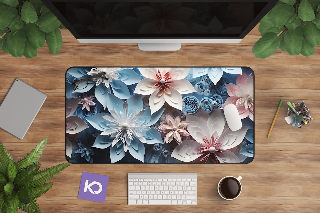 Floral Desk Mat: Cute and Aesthetic Desk Mat With Paper Flower Design ...