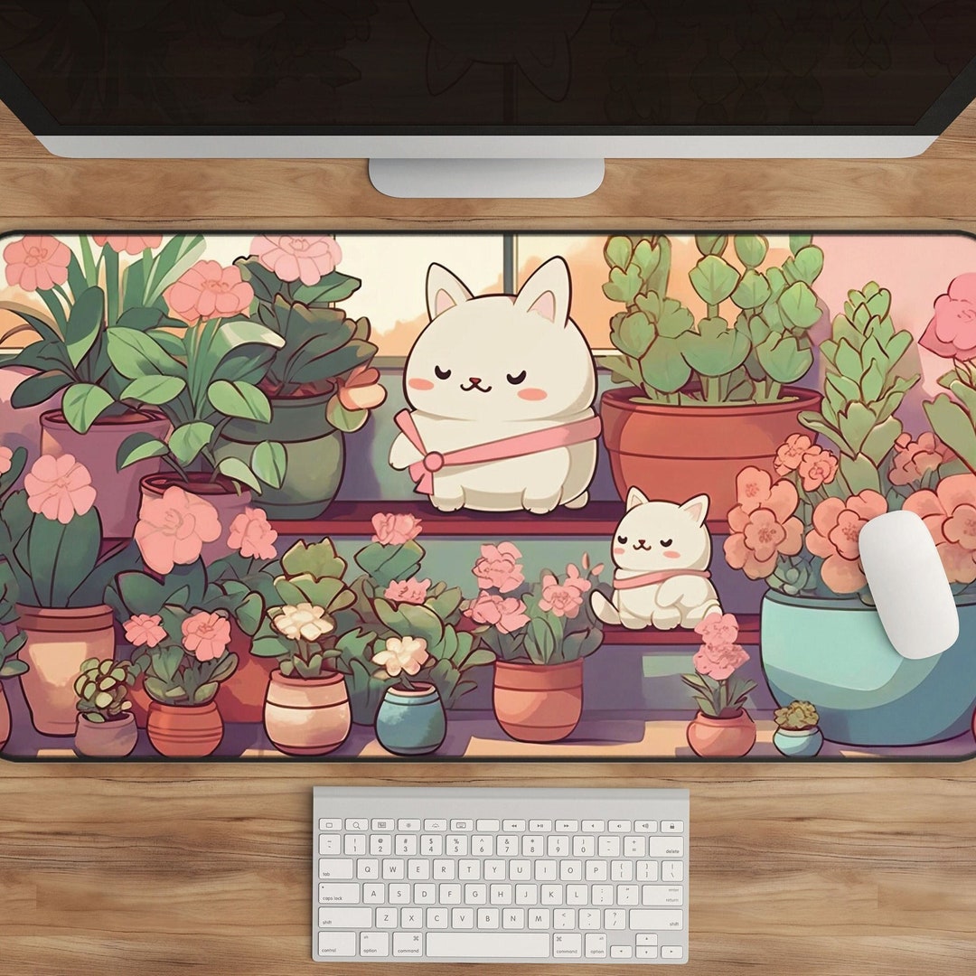 Cute Anime Cat Desk Mat | Kawaii Aesthetic Workspace Accessory ...