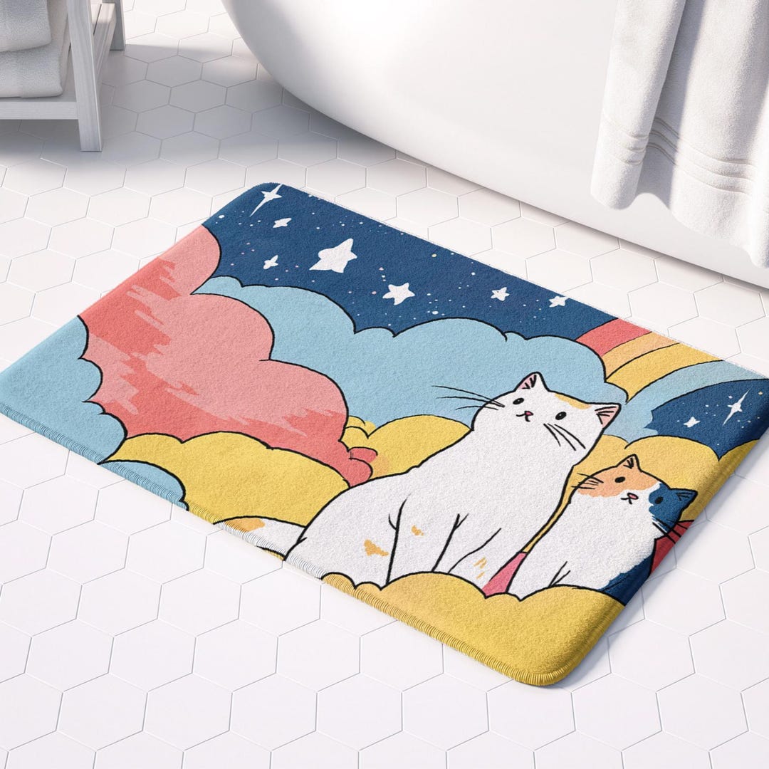 Cat Bath Mat, Kawaii Design Memory Foam, Non-slip Bathroom Rug - Etsy