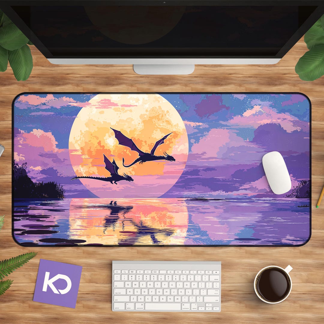 Dragon Desk Mat TCG, Fantasy Moonlit Flight, Large Gaming Mousepad ...