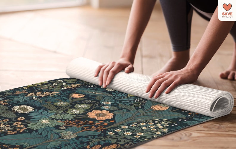 Floral Botanical Yoga Mat, Dark Moody Botanical Pattern, Foam or ...
