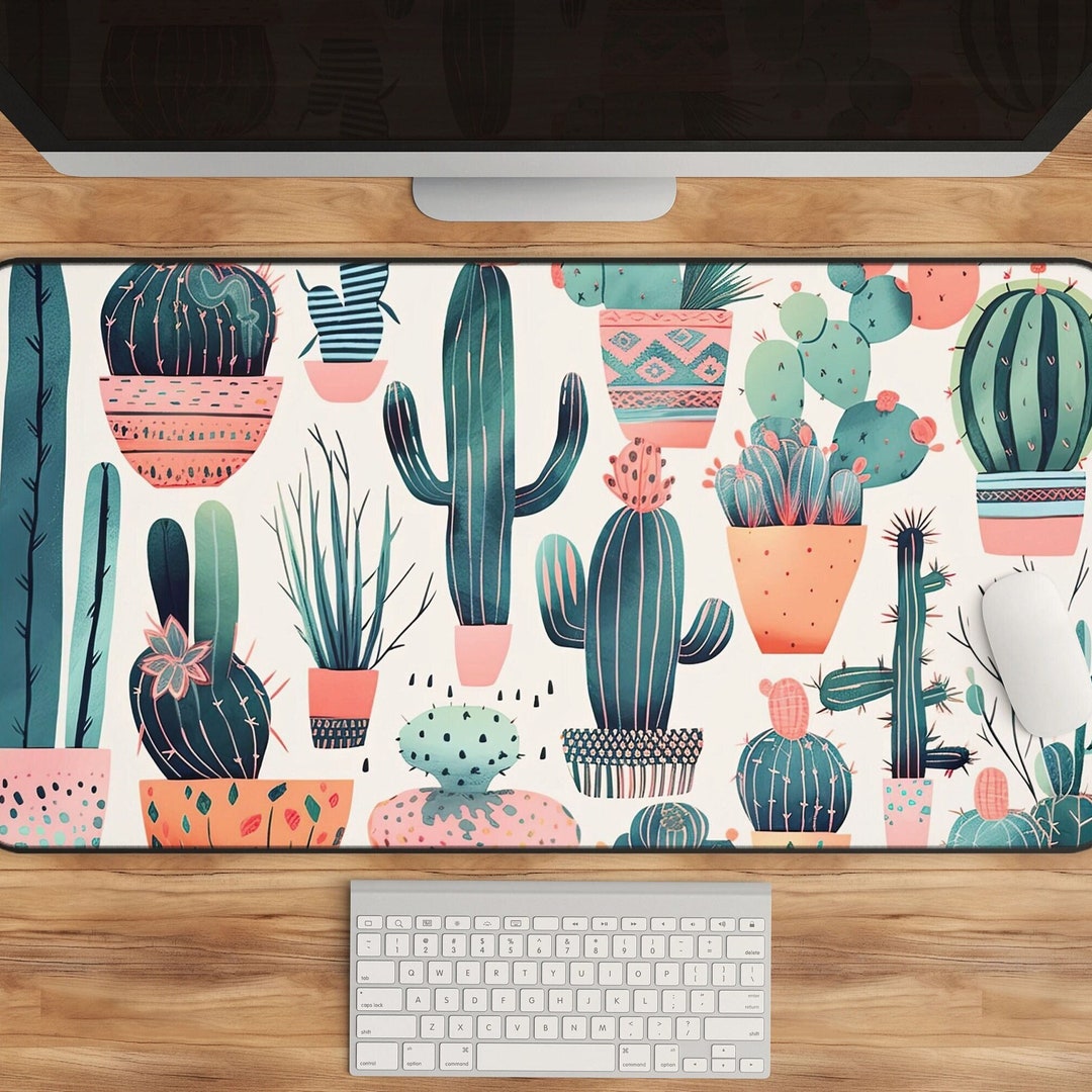 Watercolor Cactus Desk Mat | Cute Boho & Cottagecore Pastel Decor ...
