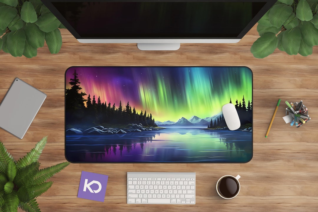 Northern Lights Desk Mat: Aurora Borealis Over Mountain Lake - Etsy