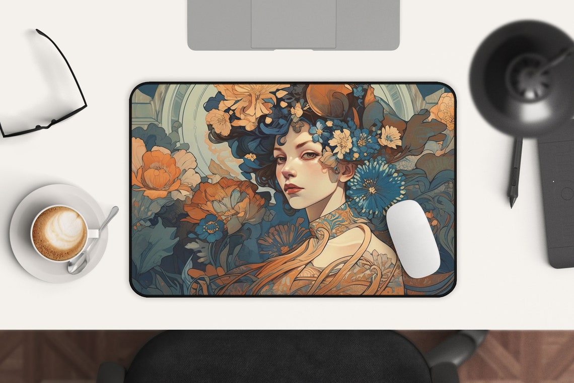 Celestial Floral Desk Mat With Art Nouveau Design Large - Etsy