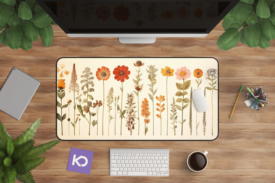 Botanical Desk Mat - Natural Mouse Pad With Pressed Flowers, Perfect ...