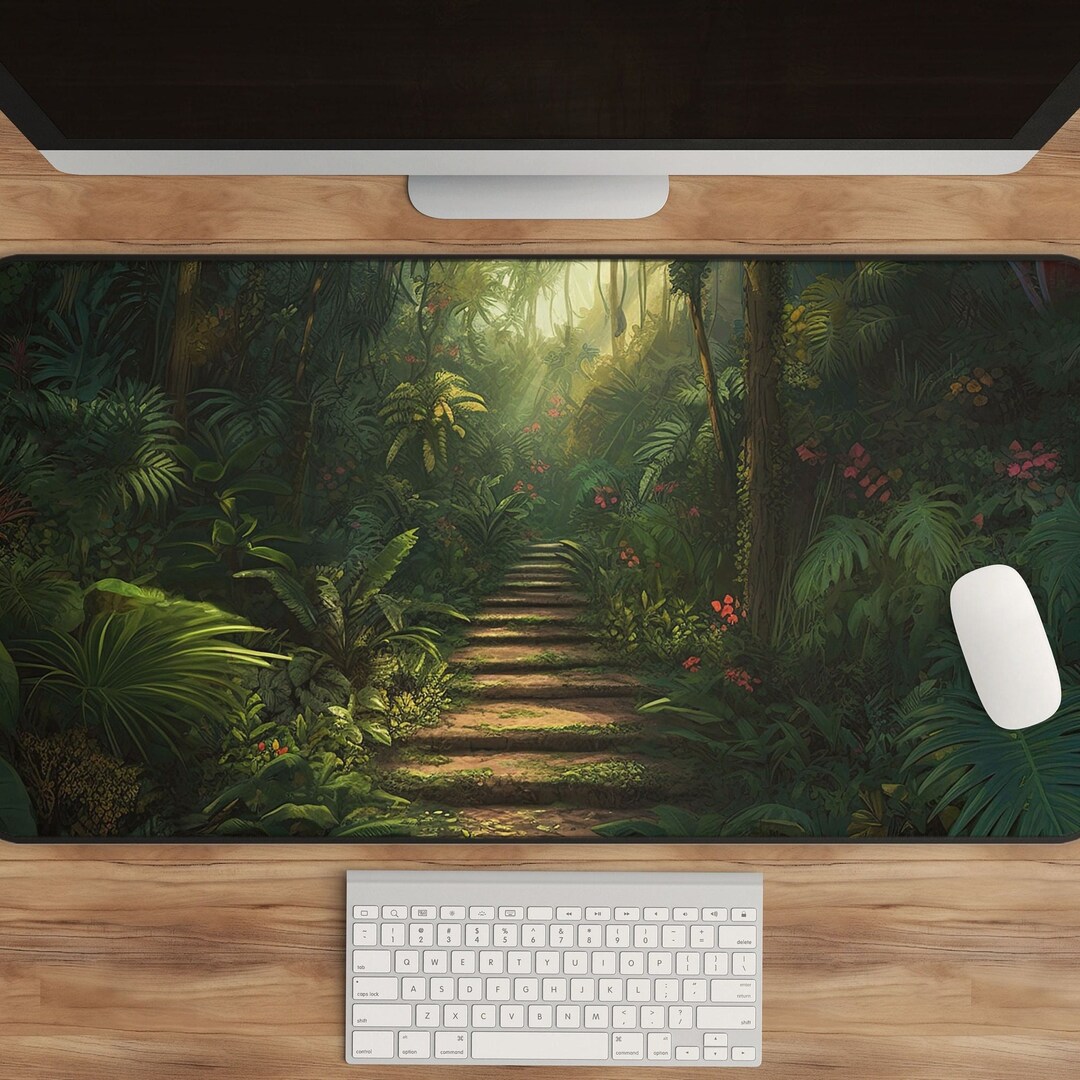 Jungle Desk Mat - Rainforest Path Desk Pad, Tropical Office Decor, Lush ...