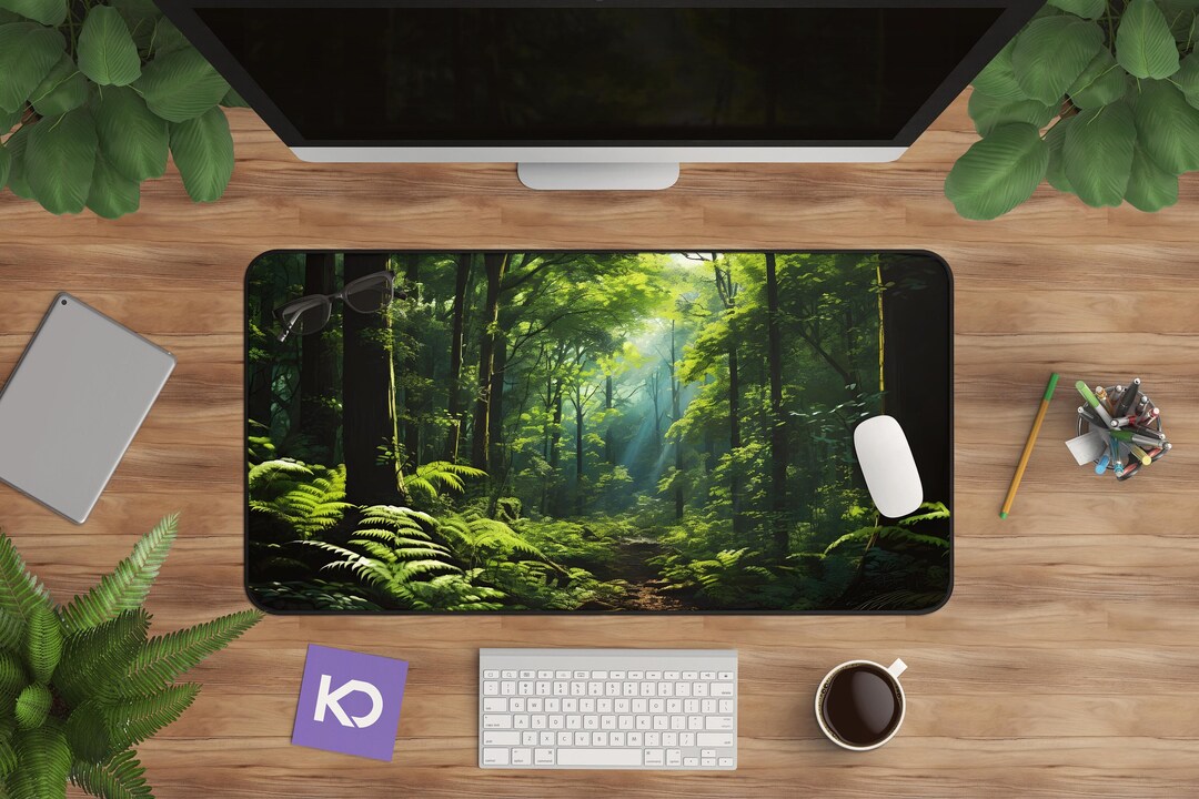 Desk Mat Fern: Serene Forest Design With Sunlit Greens, Tranquil Nature ...
