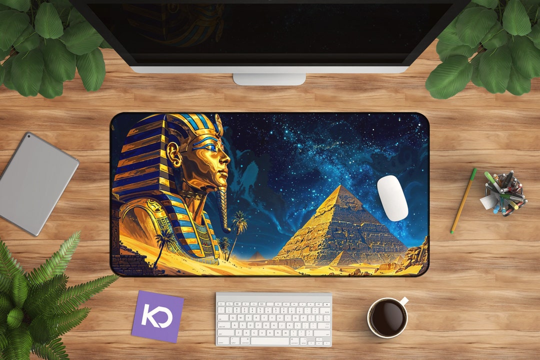 Egyptian Desk Mat for Gaming & Work, Vibrant Pharaoh and Pyramids ...