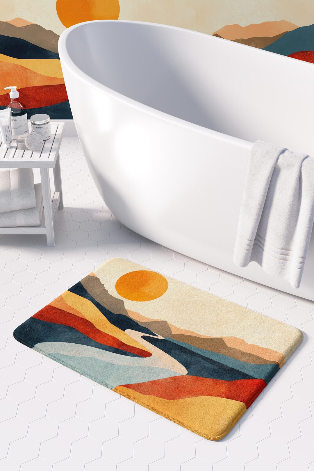 Boho Memory Foam Bath Mat | Soft Non-slip Bohemian Bathroom Rug, Ideal ...