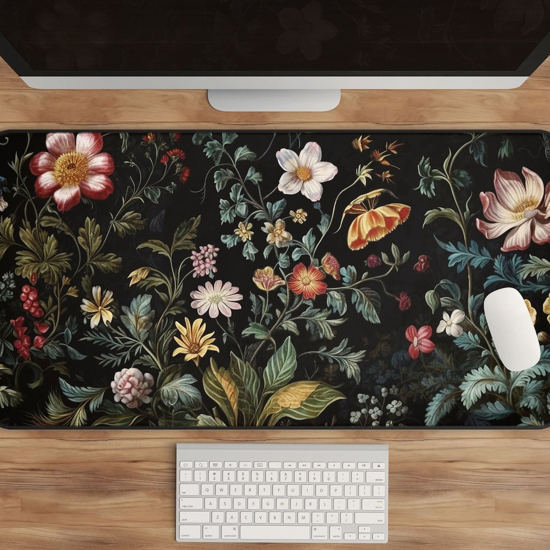 Dark Cottagecore Floral Desk Mat: Baroque Workspace Decor - Etsy