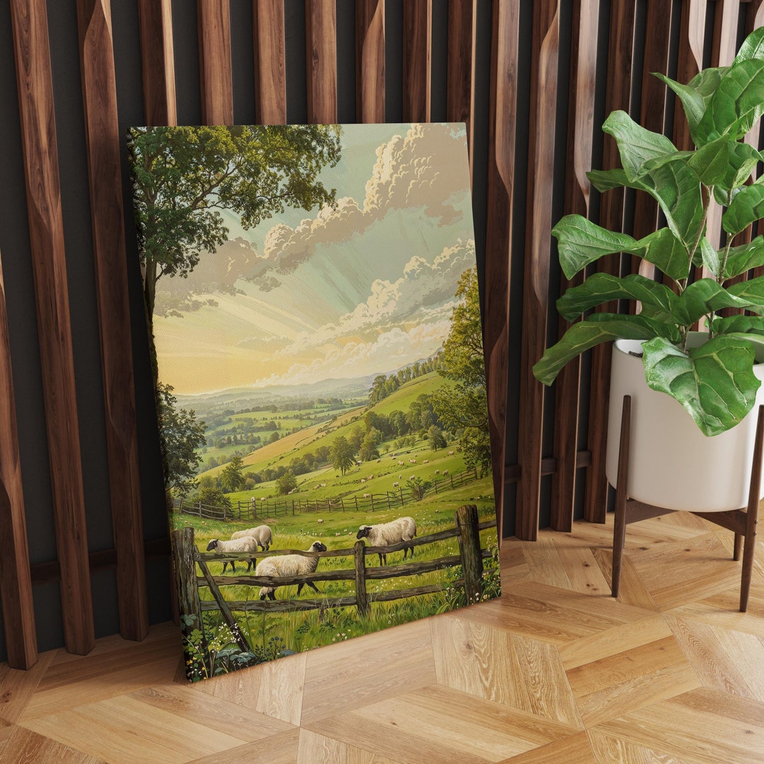 Cottagecore Sheep Canvas Art: Serene Pastoral Landscape - Etsy