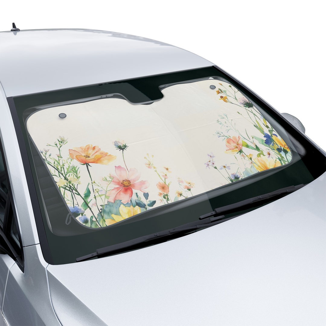 Car Sun Shade With Watercolor Flowers - Floral Sun Shade for Summer Car ...