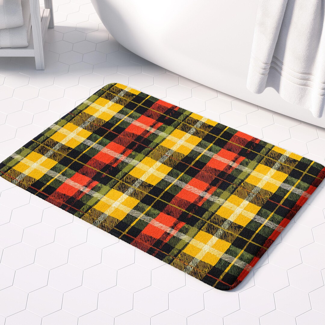 Plaid Bath Mat: Cozy Cabin Style (yellow Red Olive, Anti-slip) - Etsy