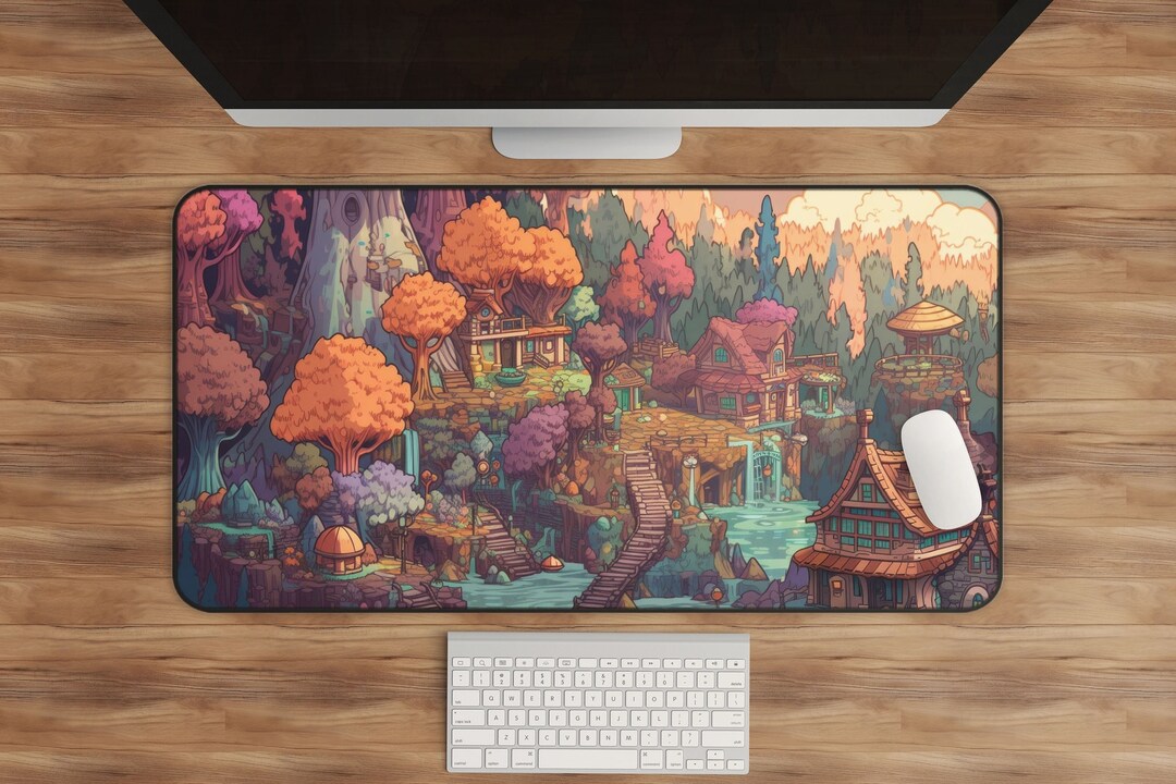 Cute Desk Pad, XL Mousepad, Office Decor, Tree House Pixel Art, Gaming ...