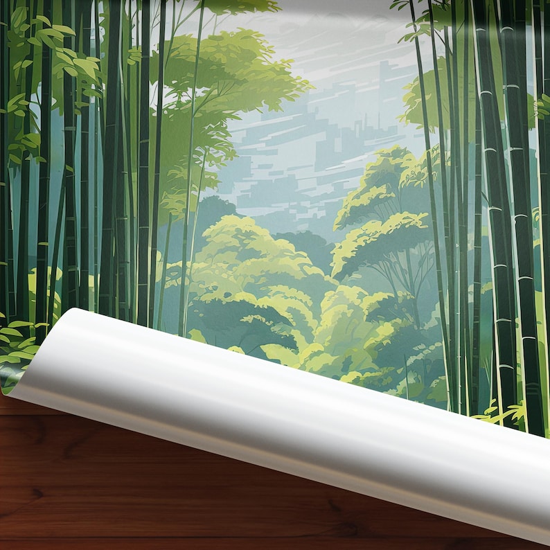 Bamboo Forest Art Print: Lofi Anime Style, Serene Nature Scene - Etsy