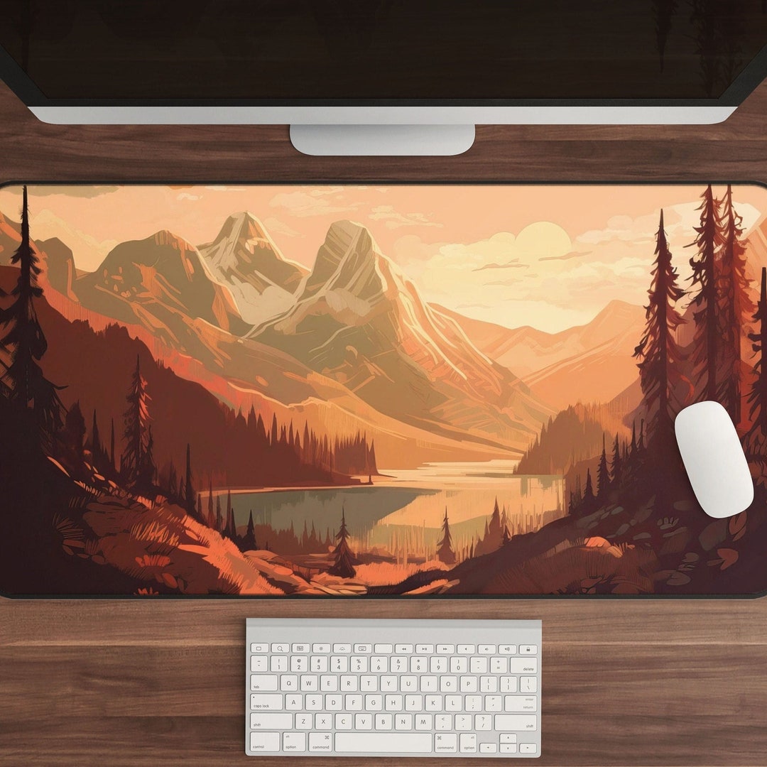 Mountain Sunset Desk Mat: Romantic Scenery With Warm Tones, Large ...