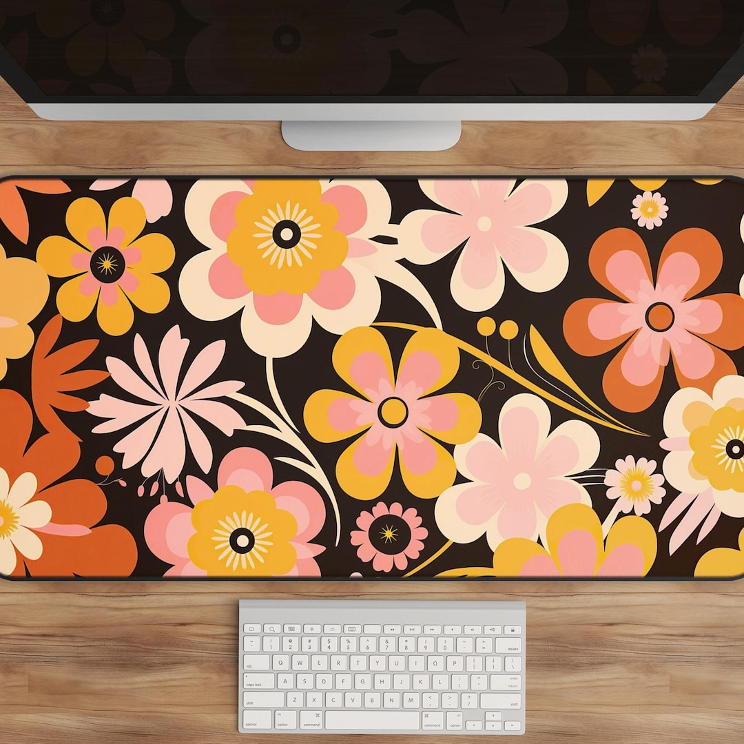 Groovy Floral Desk Mat - Retro & Psychedelic Mid Century Design - Large ...