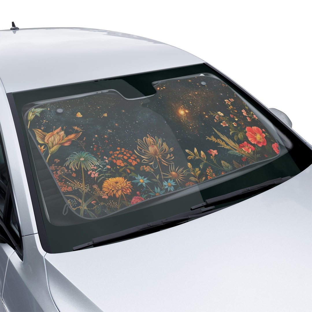 Car Sun Shade With Starry Night and Floral Design, Cosmic Car Shade for ...