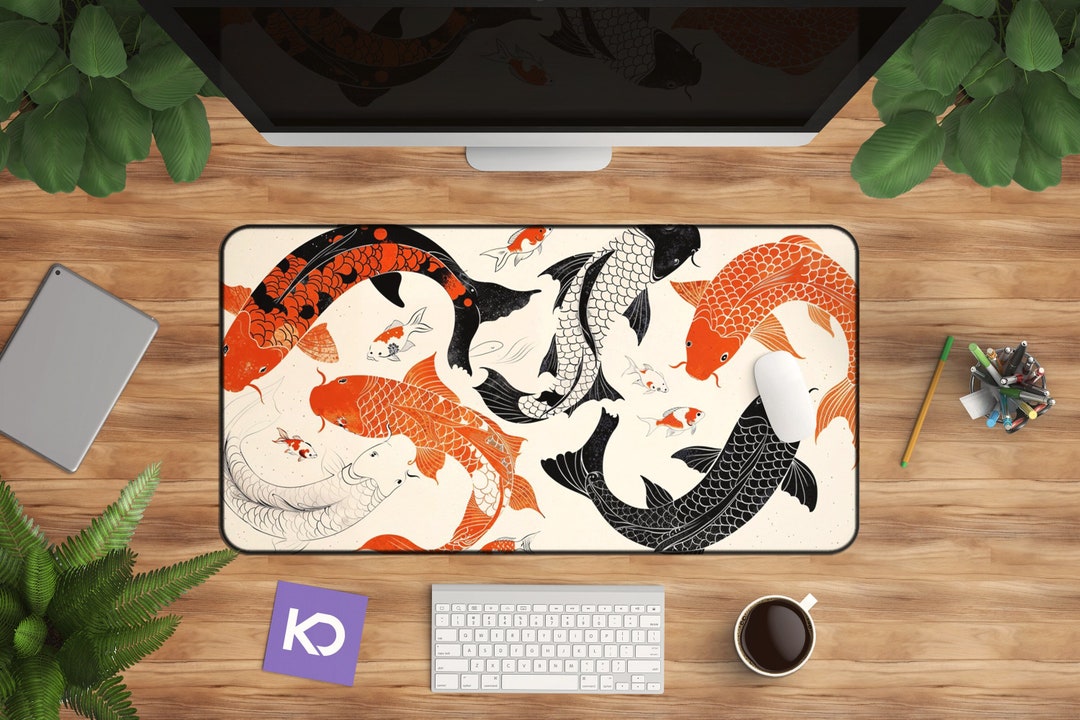 Koi Fish Desk Mat: Zen Office Decor, Large Minimalist & Modern Japanese ...