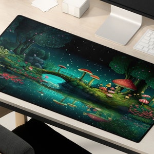Enchanting Mushroom Desk Mat - Fairytail Night Scene - Comfortable and ...