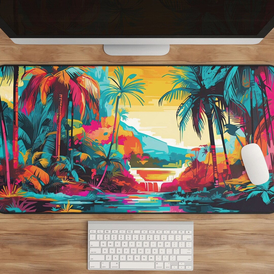 Vibrant Tropical Desk Mat - Palm Tree Mousepad, Paradise Theme, Island ...