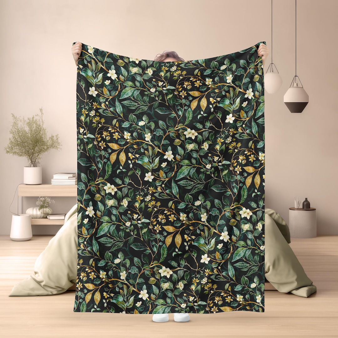 Cottagecore Throw Blanket | Floral & Botanical Design Fleece, Cozy Home ...