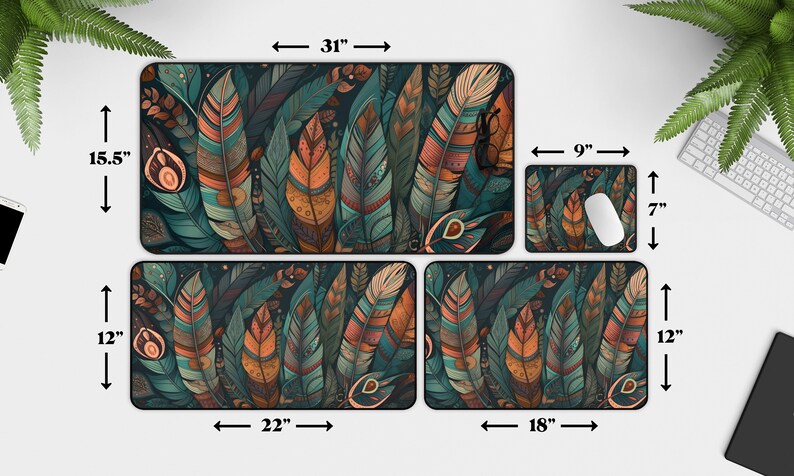 Custom Feather Desk Mat Cute Desk Pad Boho Desk Mat Nature - Etsy