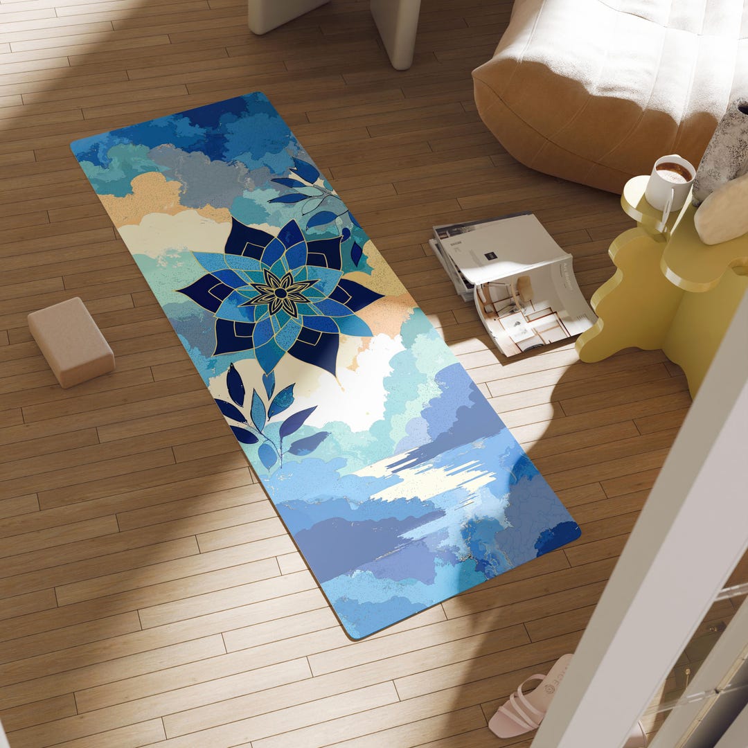 Blue Lotus Flower Yoga Mat, Calming Mandala Art - Etsy