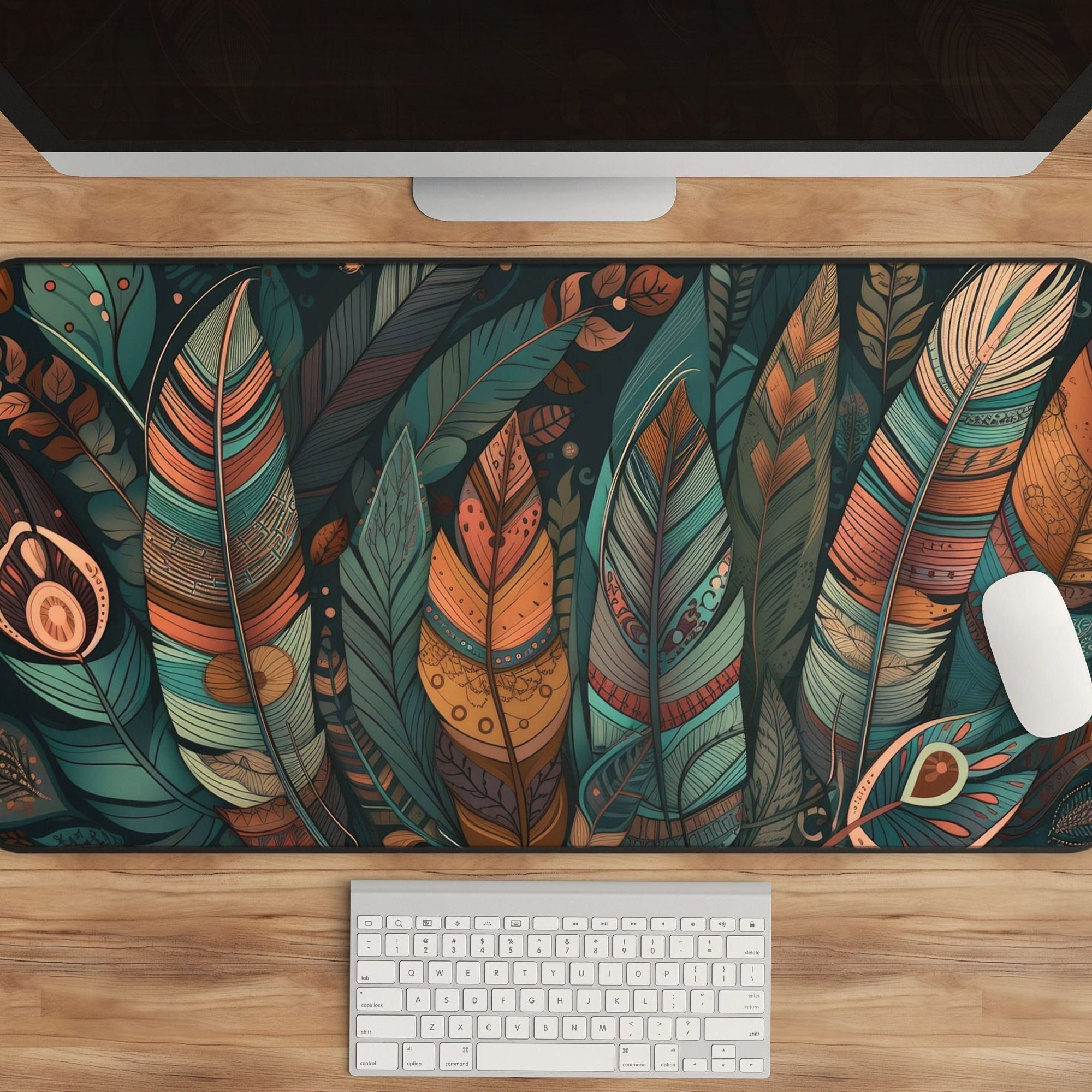 Custom Feather Desk Mat Cute Desk Pad Boho Desk Mat Nature - Etsy
