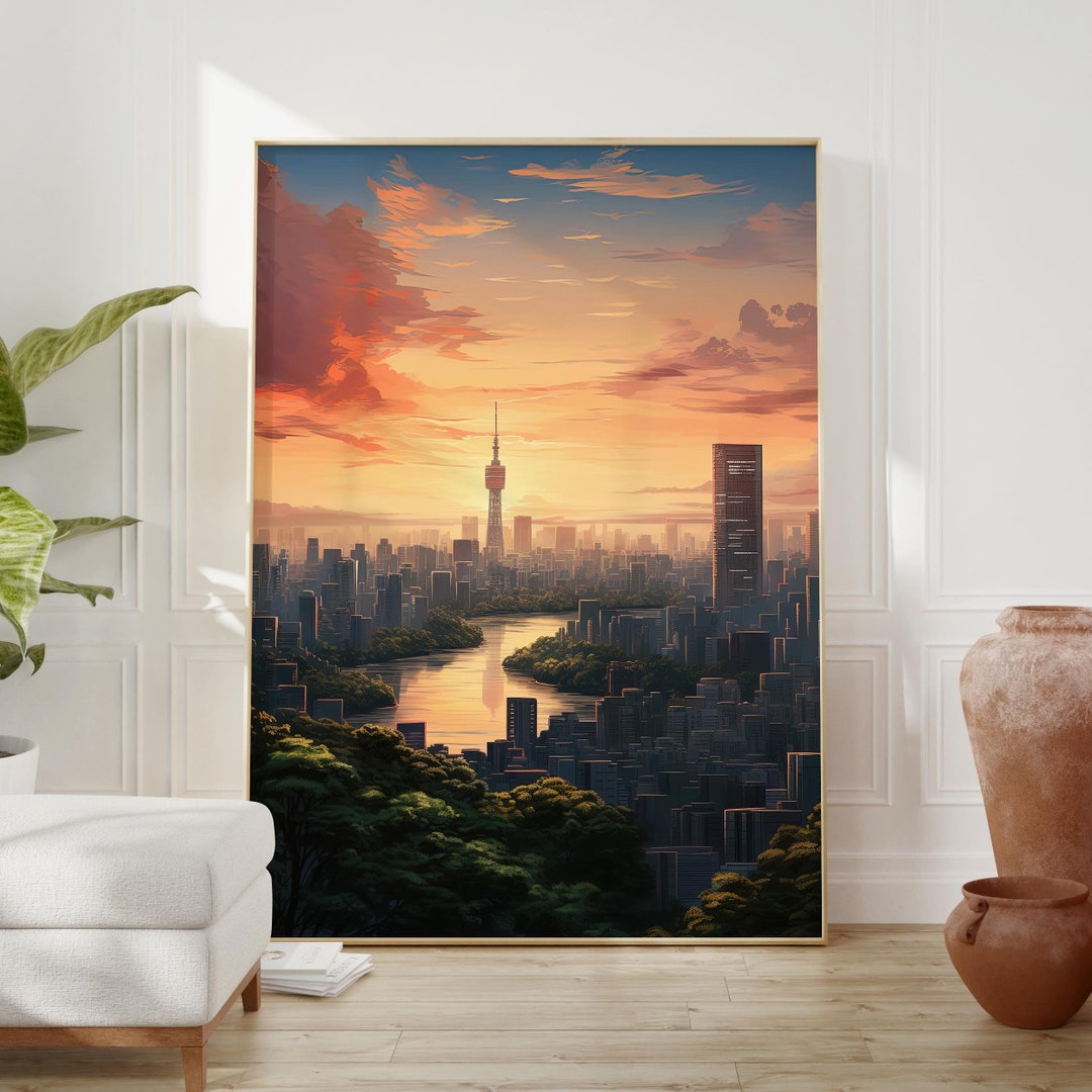 Tokyo Sunset Anime Poster: Japanese Skyline Wall Art - Etsy