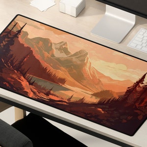 Mountain Sunset Desk Mat: Romantic Scenery With Warm Tones, Large ...
