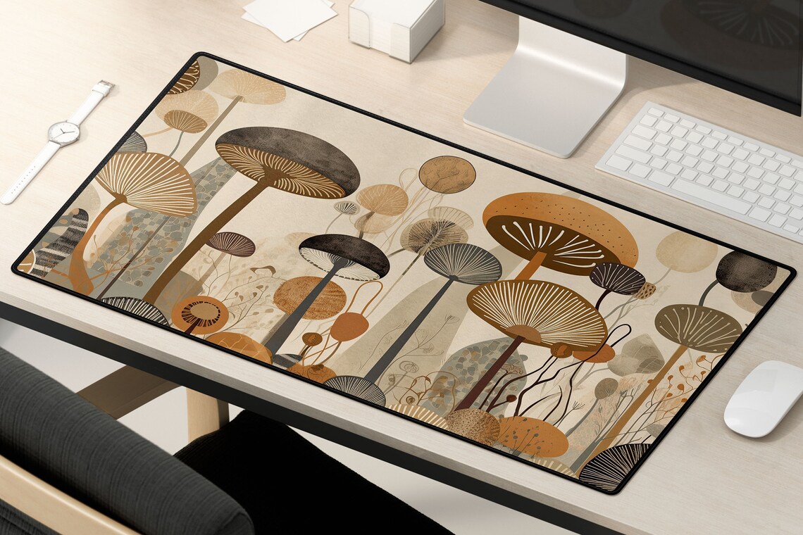 Boho Mushroom Desk Mat Minimalist Forest Landscape Earthy - Etsy