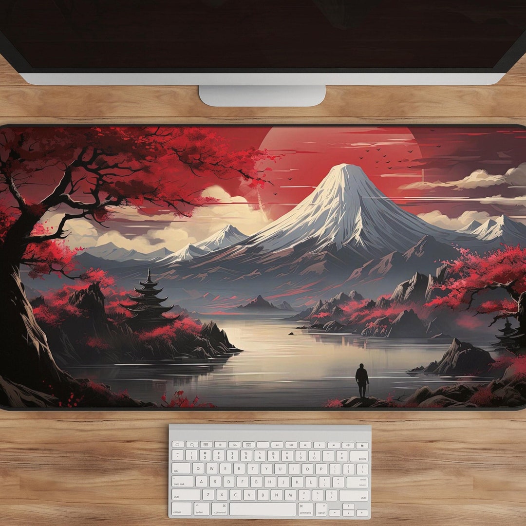 Japanese Desk Mat: Samurai Red Mountain Scene - Non-slip Gaming Pad - Etsy
