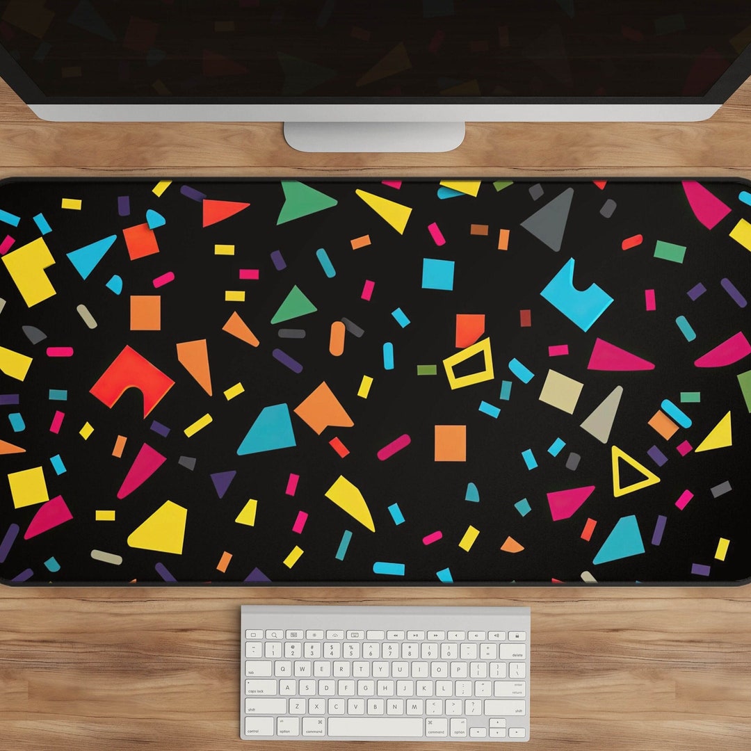 Retro Confetti Desk Mat: Vibrant Geometric Shapes, Colorful Gaming ...