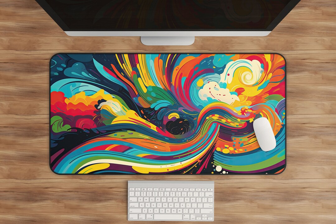 Colorful Desk Mat With Abstract Wave Design | Trendy Office Decor ...