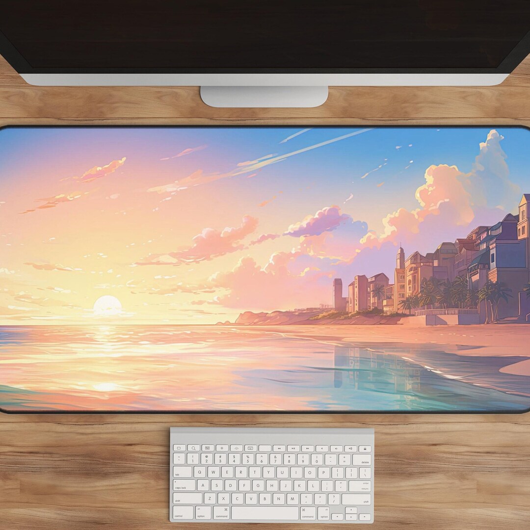 Cityscape Sunset Anime Desk Mat, Large Gaming Mouse Pad, Summer ...