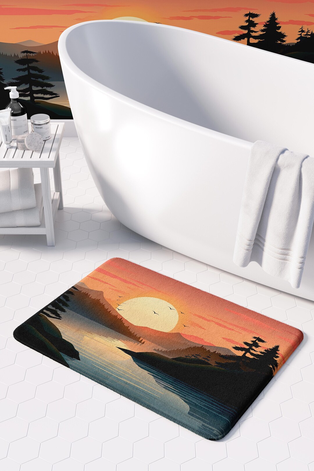 Lofi Memory Foam Bath Mat | Nature-inspired Soft Cushion for Relaxed ...
