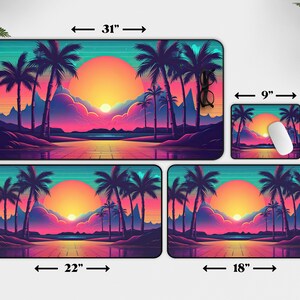 Neon Desk Mat | Retro Sunset | Retrowave, Synthwave Mouse Pad | Palm ...