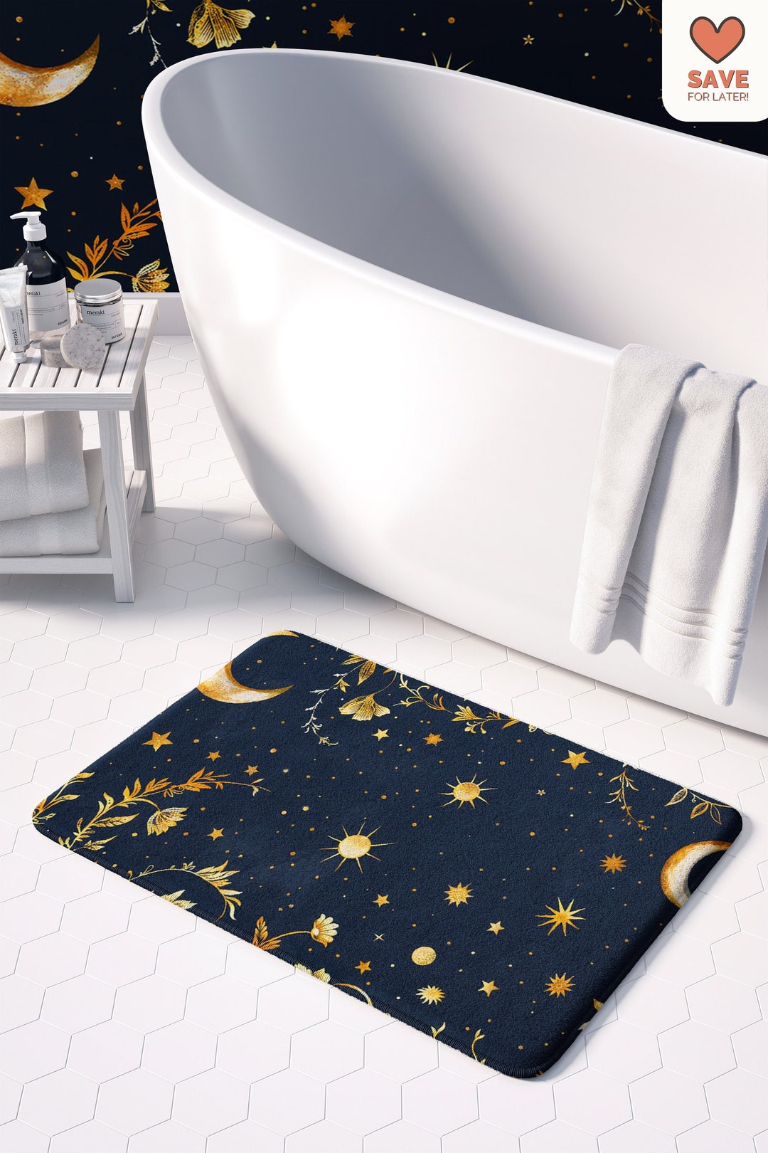 Celestial Bath Mat - Moon Stars Decor, Whimsical Lunar Design for ...
