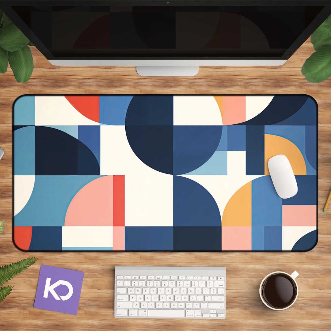 Desk Mat: Mid Century Modern Geometric Design - Navy, Coral, Burnt ...