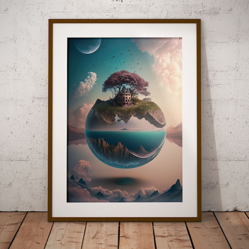 Floating Island Poster With Tree of Life and Earth Globe - Etsy