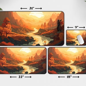 Autumn Forest Desk Mat – Scenic River & Mountain Mouse Pad – Nature ...