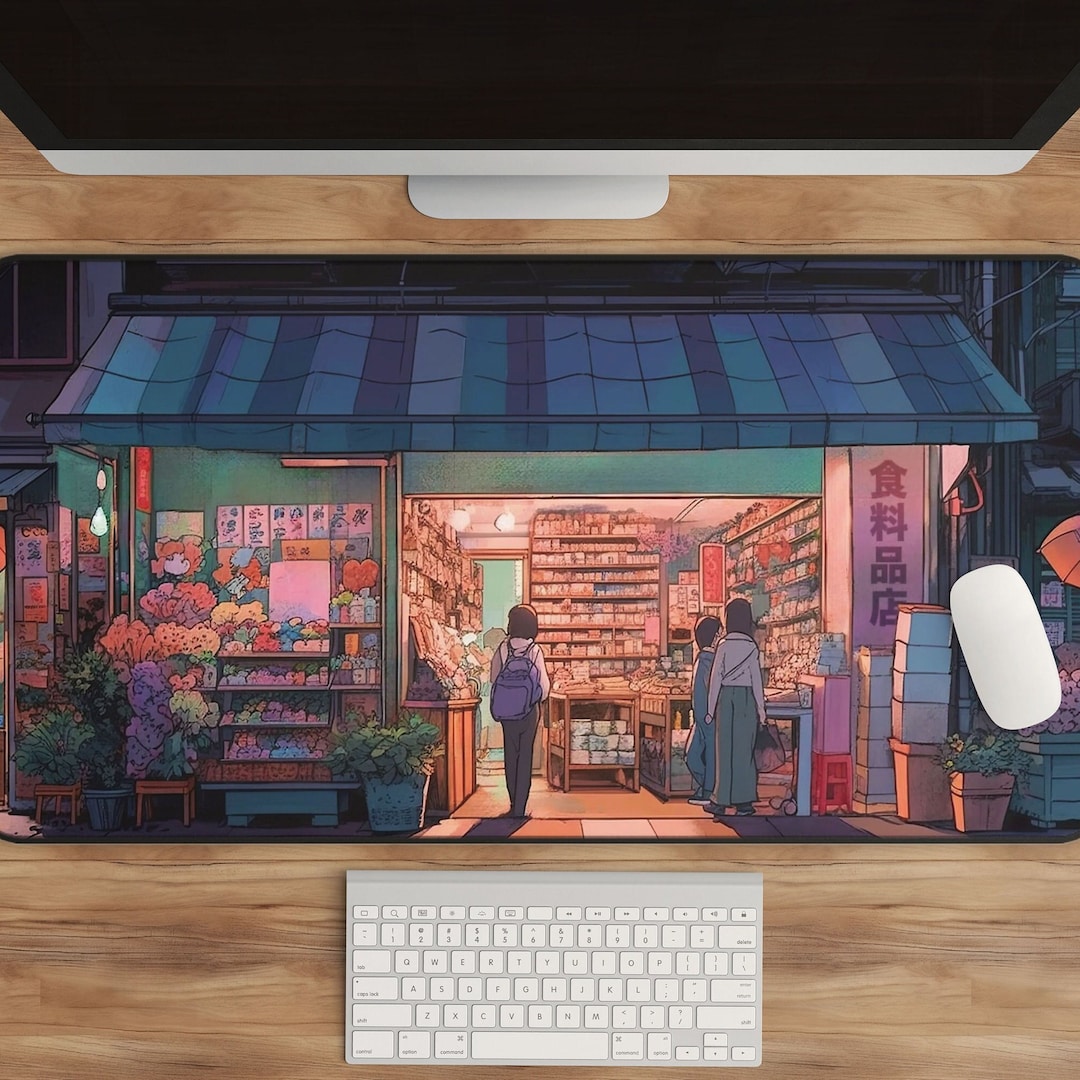 Anime Desk Mat, Urban Illustration, Cute Street Scene Art, Extended ...