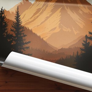 Mountain Poster With Sunset View, Rustic Landscape Print for Nature ...