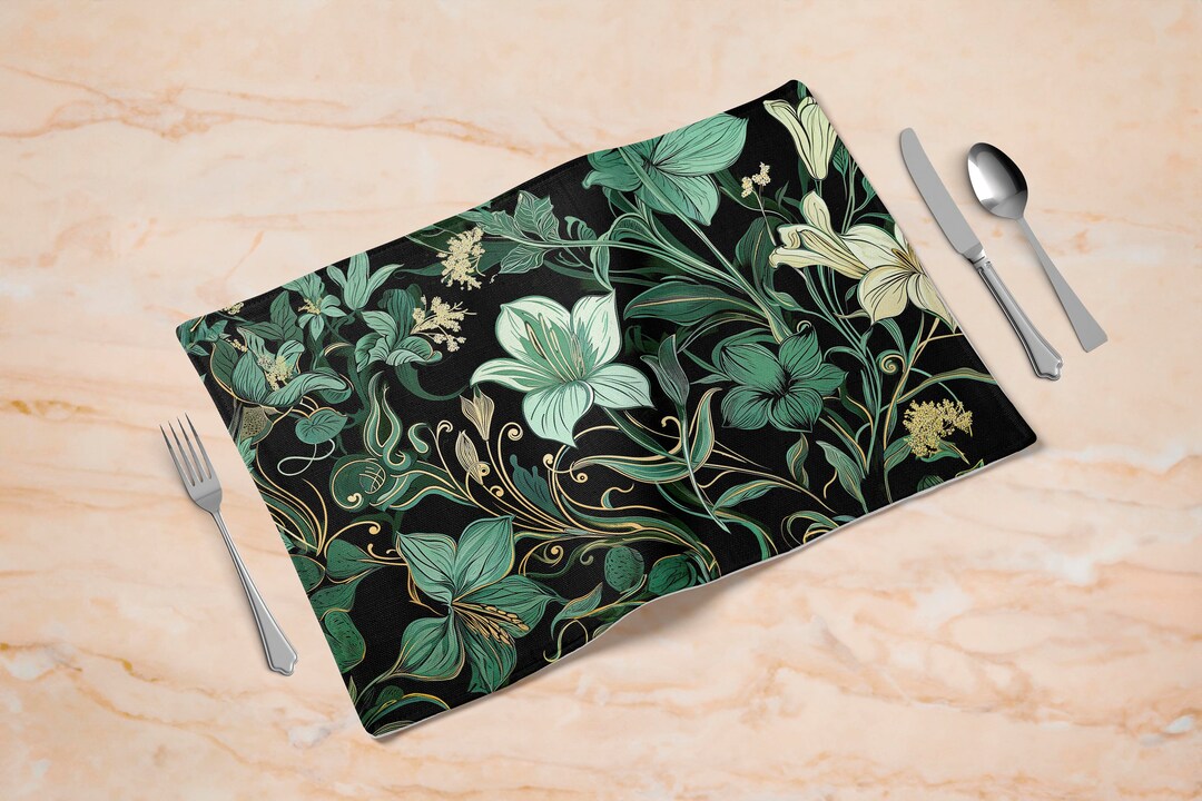 Art Nouveau Botanical Placemat - Green and Gold Floral Design - Etsy