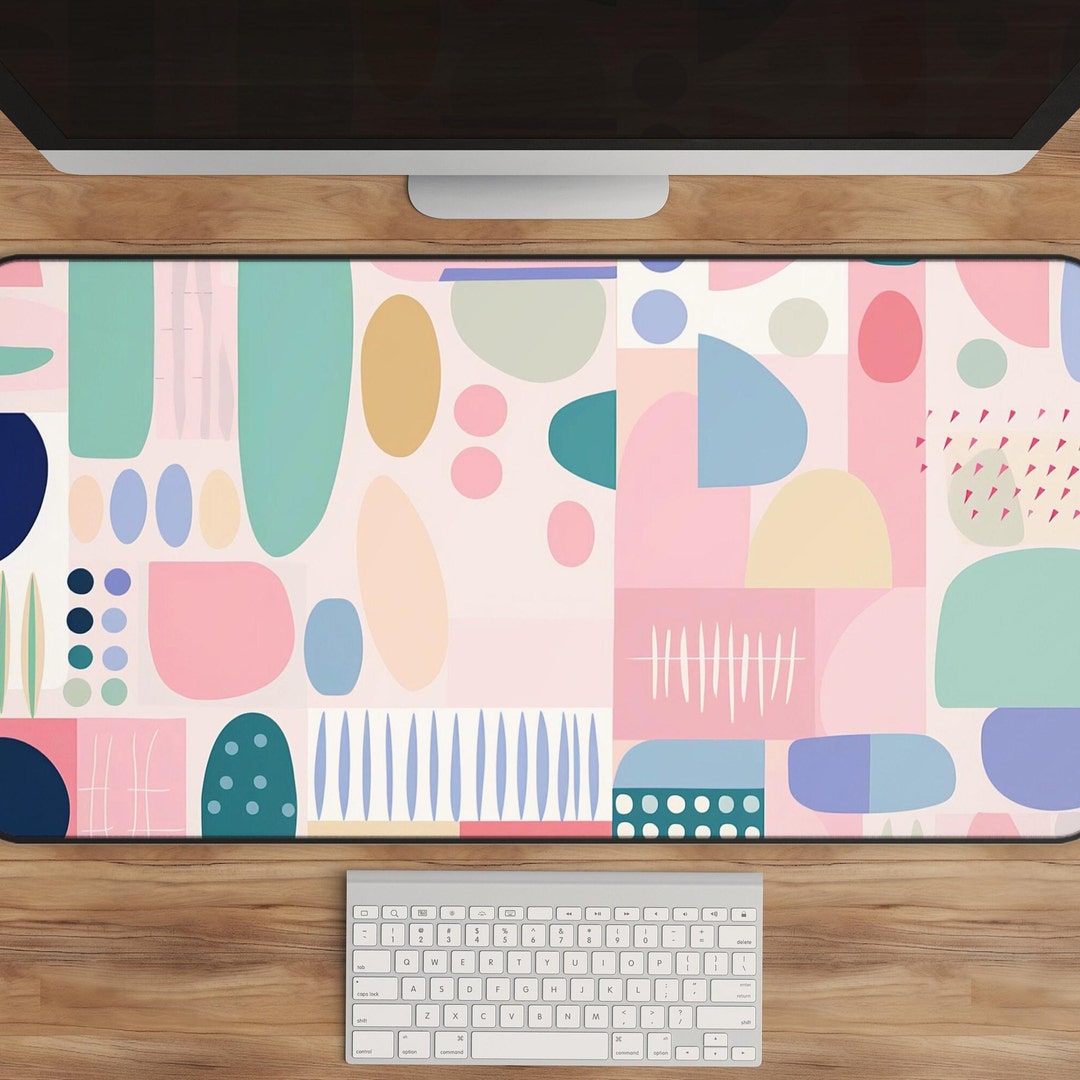 Playful Abstract Desk Mat, Pastel Shapes Design, Nature-inspired ...