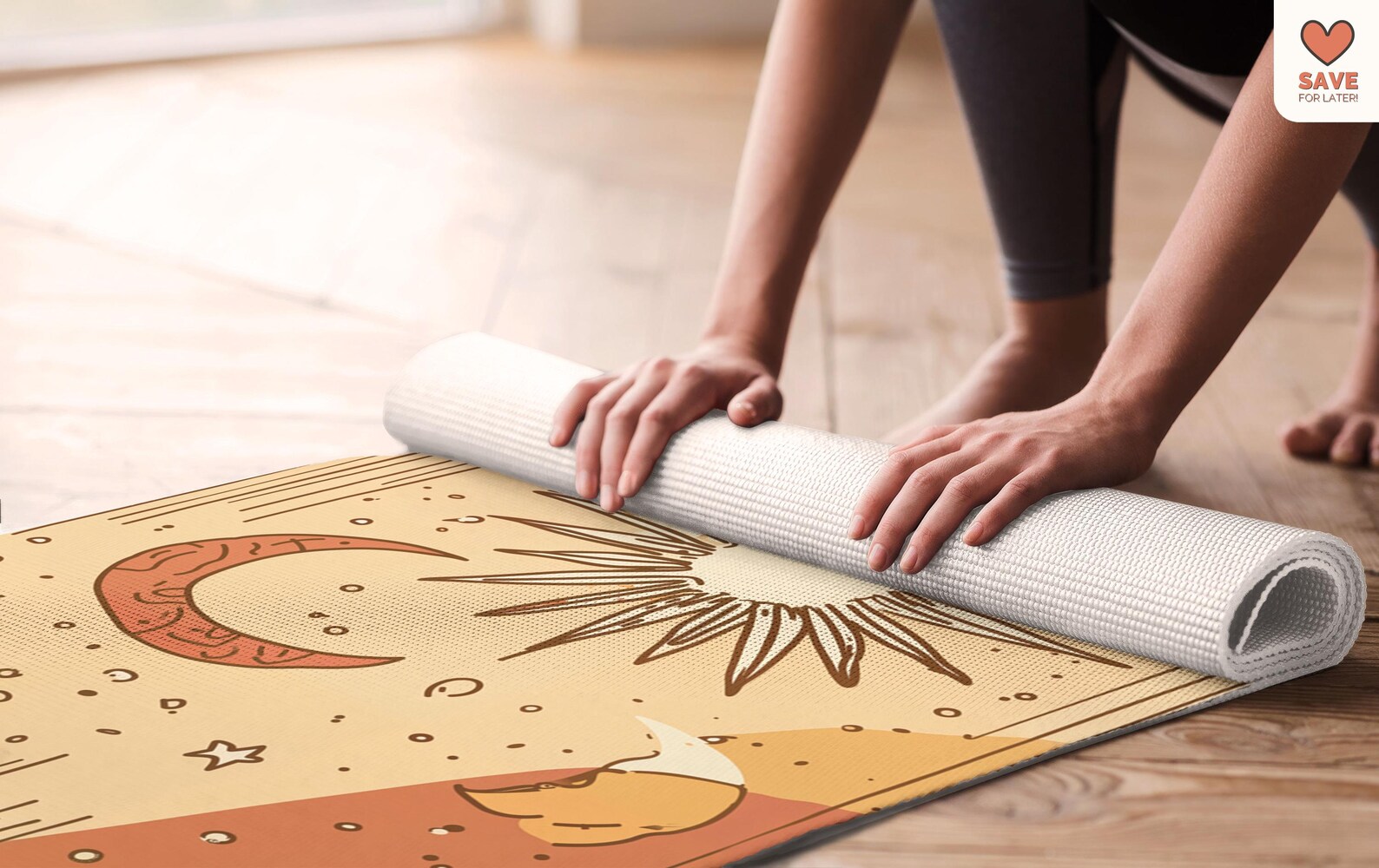Yoga Mat: Boho Sun and Moon Design - Non-slip Suede Travel Pad - Etsy